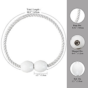 Hangtty 6 Pack Strong Magnetic Curtain Tiebacks Rope Decorative Curtain Tie Backs Magnetic Curtain Holders for Drapes Window Treatment Holdbacks, White