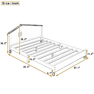 Merax Kids Beds with House Frame Headboard Full Size, Fun Wood Low Bed Frame for Boys,Girls, No Box Spring Need (Full, White+Gray)