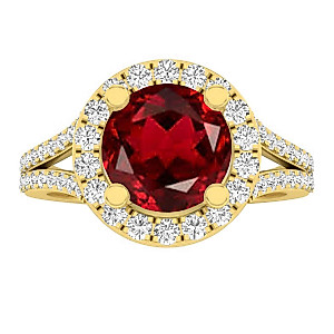 Dazzlingrock Collection 18K 8 MM Round Garnet & White Diamond Ladies Split Shank Halo Engagement Ring, Yellow Gold, Size 10