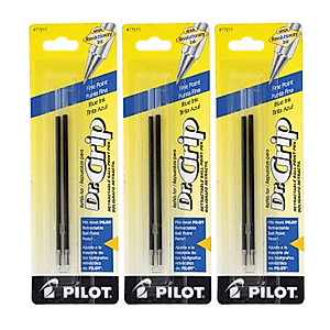 Pilot Dr Grip Retractable Ballpoint Pen Refills, 1.0mm, Medium Point, Black Ink, 6 (Pack of 2)