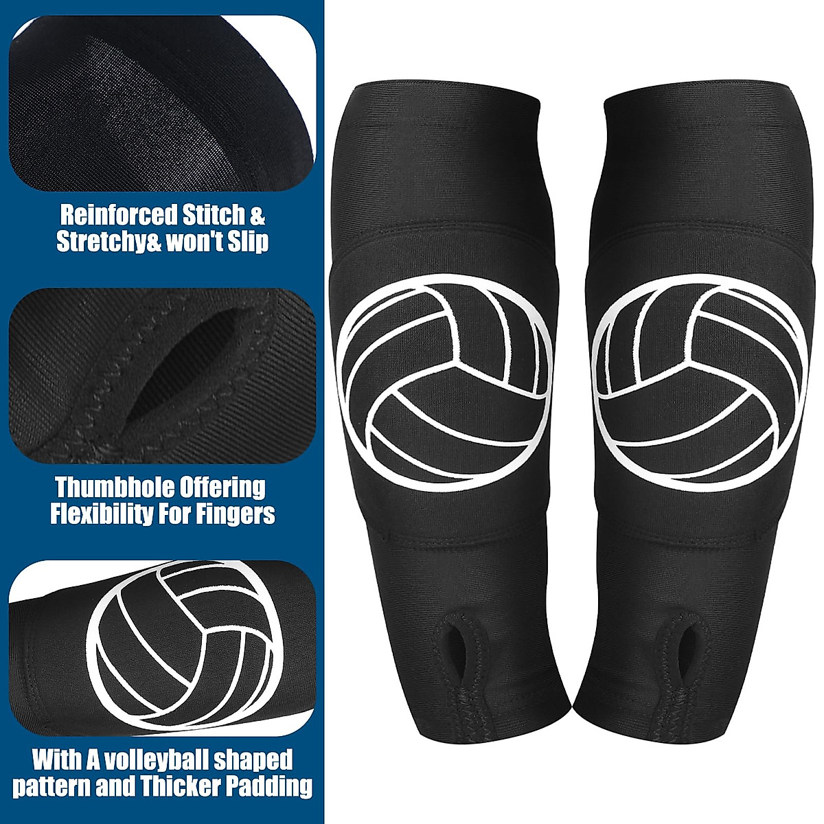 Sosation 3 Set Volleyball Arm Sleeves and Knee Pads for Kids Soft Forearm Sleeves with Protection Pad Thumbhole Volleyball Accessories for Training Youth Girls Boys 5-8 Years Old (Black, Blue, White)