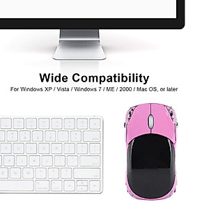 Lazmin112 2.4G Wireless Car Shape Optical Mouse, 2.4GHz Wireless Transmission Mice with USB Receiver,for iOS/ME/Windows PC/Tablet Gaming Office, 1600DPI, Plug Play(Pink)
