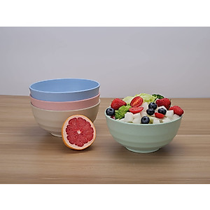 LuckyZone 60 OZ Wheat Straw Bowl Set of 4 - Large Unbreakable Cereal Bowls - Dishwasher & Microwave Safe - Serving Bowl for Salad, Soup and Popcorn - BPA Free, Healthy & Eco-Friendly (4 Pcs 60 Oz)