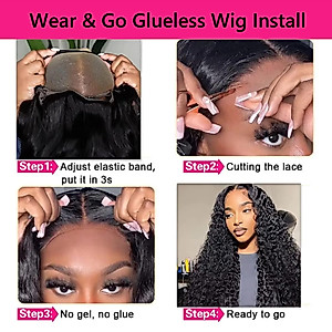 Deep Wave Lace Front Wigs Human Hair for Black Women Curly Human Hair Wig Wet Wavy Wear and Go Glueless Wigs Pre Plucked Bleached Knots Brazilian Virgin Wig with Baby Hair Natural Color 18 Inch
