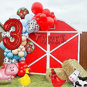 Farm Animal Balloons Cow Pig Balloon Farm Animal Theme 3rd Birthday Party Decor Cow Print Latex Balloons Walking Animal Balloons Duck Rooster Large Number 3 Balloon THREE Letter Banner Balloon 14 Pcs