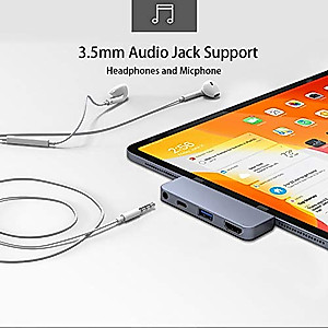 HyperDrive USB C Hub Adapter for iPad Pro 2020 2019 2018 11”/ 12.9", USBC Smartphone/Tablet, 4-in-1 USB-C Hub Dongle with 4K HDMI, C-USB PD Charging, USB 3.0, 3.5mm Headphone Audio Jack -Gray