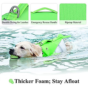 VIVAGLORY Dog Life Vest, New Whale-Shape Sports Style Dog Swimming Jacket Vest with Strong Grab Handle for Emergency Rescue, Bright Green XS