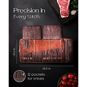 Leather Knife Roll Bag for Chefs Large - Professional Bag for Men and Women | Carrying Case with 14 Slots | Gifts for Him | Travel Accessories for Christmas and Thanksgiving