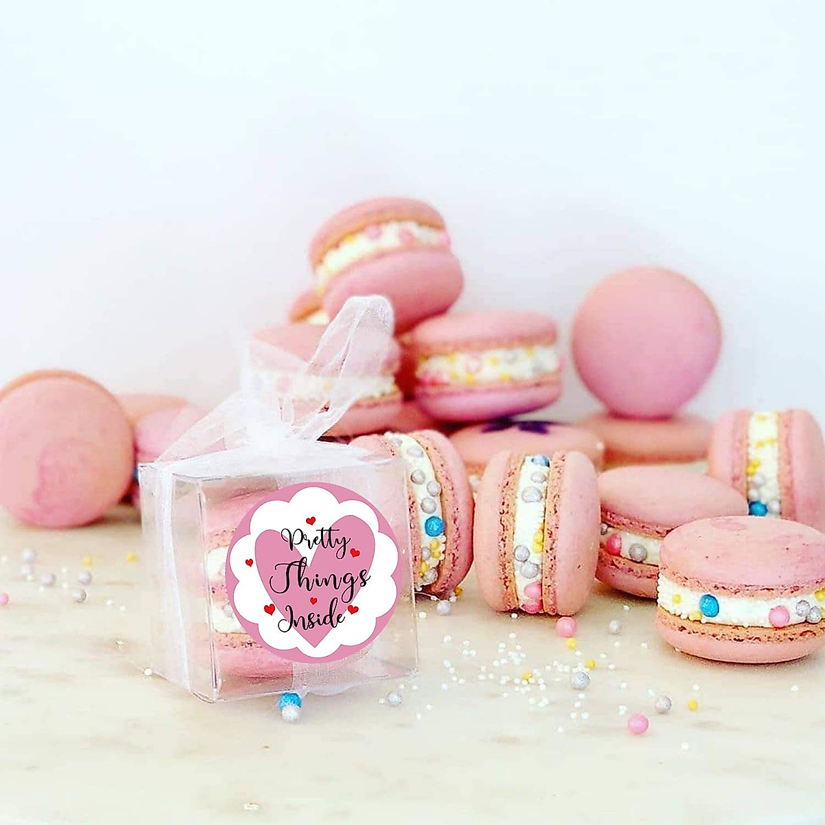 Pretty Things Inside Stickers - Round Heart Thank You Stickers - Thanks for Shopping Small Shop Local Handmade Waterproof Blue Love Labels- 2 Inch （504 pcs） (Pink)