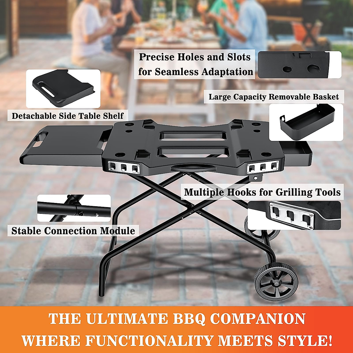 GRISUN Portable Grill Cart for Ninja Woodfire Grill OG700 Series, Folding Outdoor Grill Stand for Ninja OG701, Pit Boss 10697/10724, 22" Blackstone,Traeger Ranger Griddle with Table Shelf and Basket
