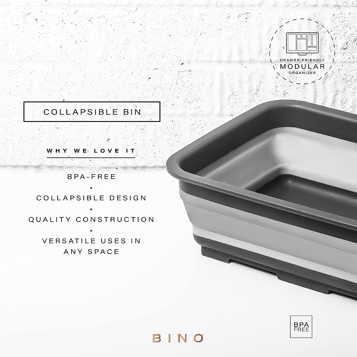 BINO Collapsible Wash Basin - Grey | Portable Dish Tub | Kitchen | Camping | Sink | Home Essentials | Baby Travel | Folding Dish Pan for Maximum Space Saving