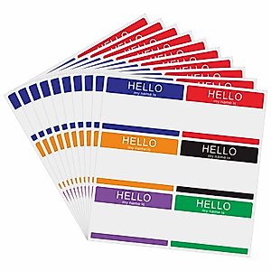 Aleplay 60 Pcs Hello My Name is Stickers, Colorful Name Tags for Office, Meeting, School, Teachers and Mailing 3-1/2"× 2-3/8" - 6 Colors Per Sheet (10 Sheets)