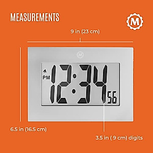 MARATHON Large Digital Wall Clock with 8” Display, Graphite Gray - Easy to Read