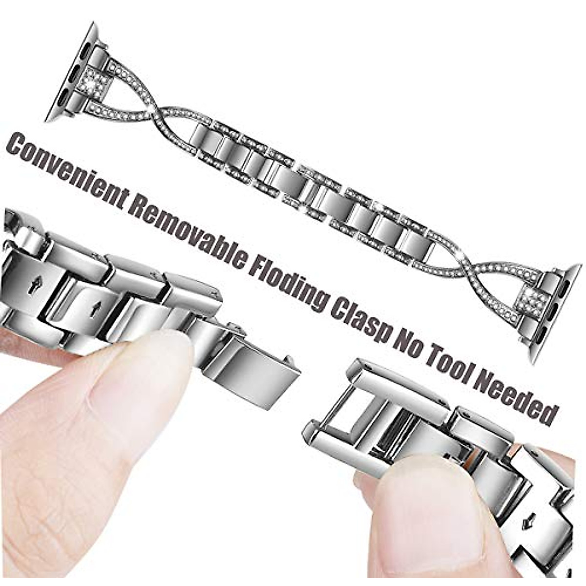 JFdragon for Apple Watch Band 38mm 40mm 41mm Women Series 8 7 6 5 4 3 2 1 SE iwatch Bands Bling Metal Bracelet Dressy Fancy Cute Strap Silver