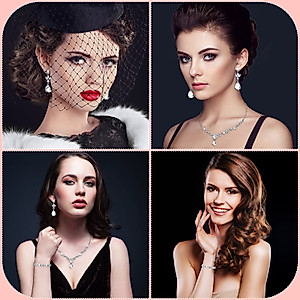 Tiamon 4 Pcs Women Rhinestone Jewelry Set Silver Accessories for Evening Wedding Party Christmas Gift(Noble Style)