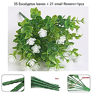 IJIANG 6Pcs Artificial Flowers Outdoor Fake Flowers for Decoration UV Resistant Faux Plastic Greenery Shrubs Plants Home Garden Porch Window Box Decor (White)