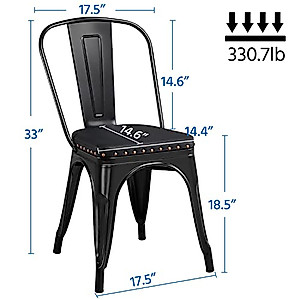 Yaheetech 4pcs Metal Dining Chairs with PU Leather Seat High Back Soft Cushioned Industrial Classic Iron Chairs Chic Dining Bistro Cafe Coffee Chair 18 Inch Black