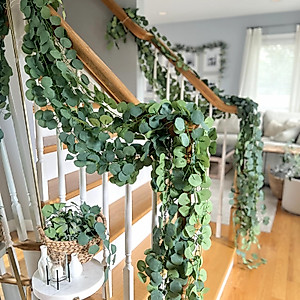 CQURE 14Pcs Eucalyptus Garland,Artificial Eucalyptus Leaves Table Greenery Garland Wreath Vines for Wedding Party Table Fireplace Bedroom Wall Room Decor