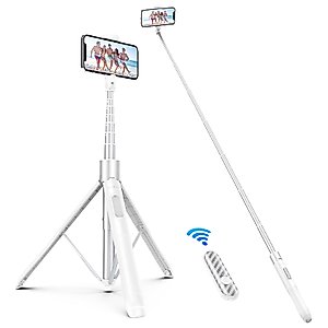 ATUMTEK 60" Selfie Stick Tripod, All in One Extendable Phone Tripod Stand with Bluetooth Remote 360° Rotation for iPhone and Android Phone Selfies, Video Recording, Vlogging, Live Streaming, White