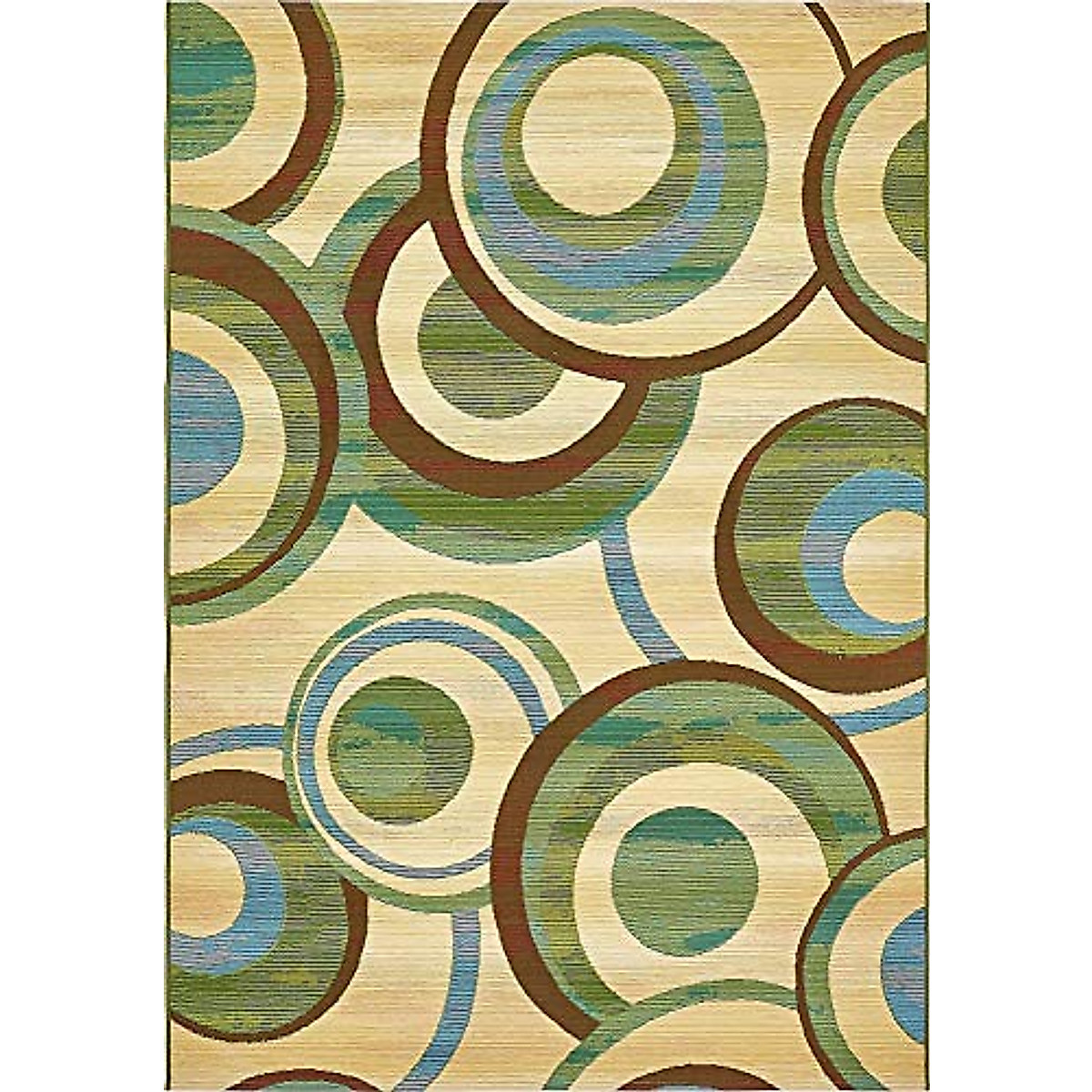 Unique Loom Modern Collection Contemporary, Circles, Abstract, Bright Colors, Indoor and Outdoor Area Rug, 5' 3" x 8' 0", Beige/Green