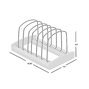 Home Basics Lid and Pan Adjustable Organizer, White | 6 Slots with Divider | Strong & Sturdy Metal Wires with Plastic Base