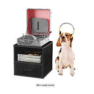 Lavish Home End Table - Stackable, Contemporary, and Minimalist Modular Cube Accent Table with Drawer - for Bedroom, Living Room, or Office (Black)