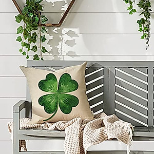 Fjfz St. Patrick's Day Luck Clover Decorative Throw Pillow Covers 20 x 20 Set of 4, Green Shamrock Horseshoe Holiday Porch Patio Home Decor, Irish Lucky in Love Gifts Outdoor Sofa Couch Cushion Case
