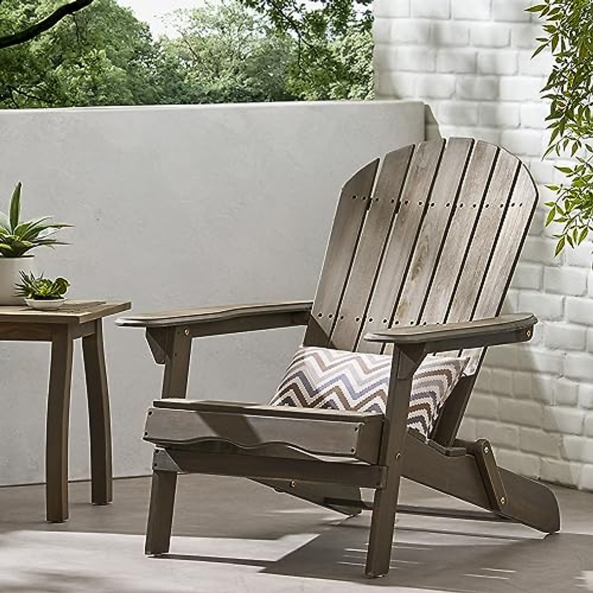 Christopher Knight Home Great Deal Furniture Milan Outdoor Rustic Acacia Wood Folding Adirondack Chair, Gray