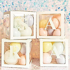 4 pcs White Transparent Balloons Boxes with 30 Letters 10 Numbers 5 Symbols, 49 pcs Party Decorations Kit Supplies, Boys Girls Birthday Baby Shower Gender Reveal Decoration Backdrop, Photo Props