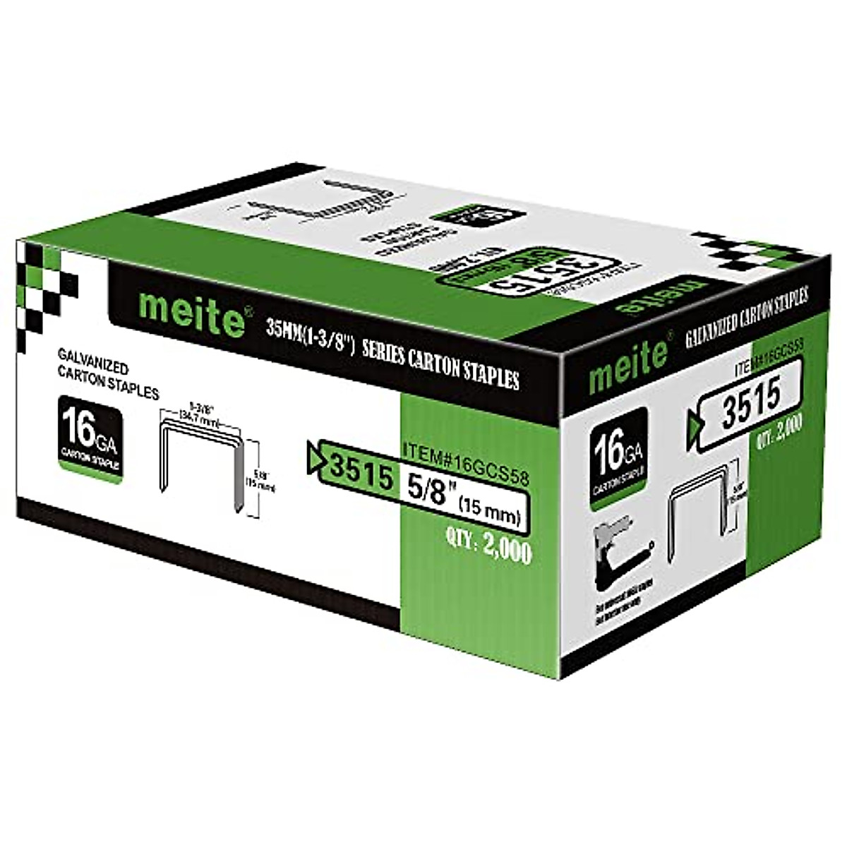 meite 16GCS58 16 Gauge 1-3/8" Crown 5/8" Length Copper Coated Carton Closing Staples for Pneumatic & Manual 2000 PCS/Box (1 Box)