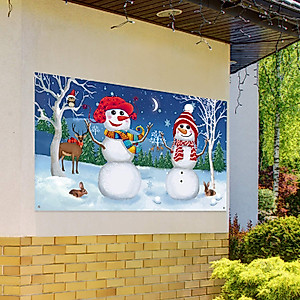 Blulu Christmas Backdrop Banner Winter Snowman Background for Photography Xmas Snow Scene Happy New Year Eve Backdrop Banner Prop for Family Friend Party Wall Holiday Decoration 72.8 x 43.3 Inches