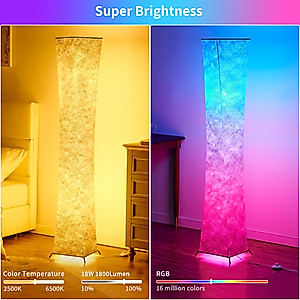 chiphy Floor Lamp, RGB Color Changing and Dimmable LED Lamp, Smart WiFi Bulbs Compatible with Alexa & Google Assistant, 64" Tall White Fabric Shade Light, Modern for Living Room, Bedroom, Game Room
