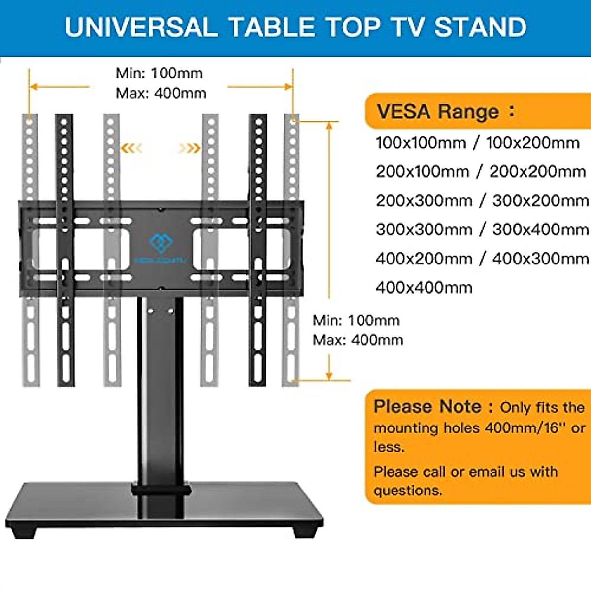 PERLESMITH Swivel Universal TV Stand/Base - Table Top TV Stand for 32-60 inch LCD LED TVs - Height Adjustable TV Mount Stand with Tempered Glass Base, VESA 400x400mm, Holds up to 88lbs PSTVS09
