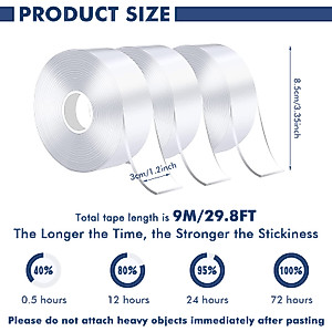 3 Rolls Double Sided Tape Heavy Duty(29.8FT, 0.75 in Wide),Nano-Acrylic Material,Washed and Reusable,Self-Adhesive,Environmental Protection,Transparent Wall Tape for TV,Home,Office,Car,Kitchen Holder