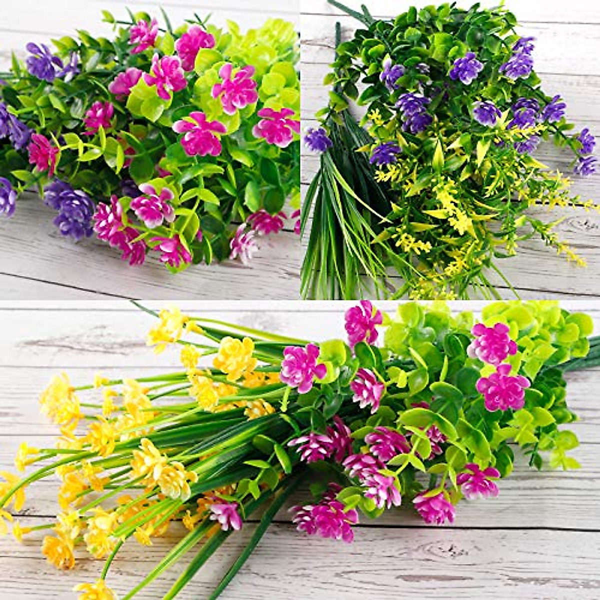 Ageomet 9pcs Artificial Flowers Outdoor UV Resistant Plastic Faux Flowers in Bulk Fake Flowers for Home Decor Outside Cemetery Indoor Vase Pots Hanging Planters Decoration