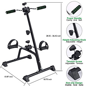 Pedal Exerciser Bike Hand Arm Leg and Knee Peddler Adjustable Fitness Equipment for Seniors, Elderly Home Pedal Exercise Bike for Total Body, with Gift Box