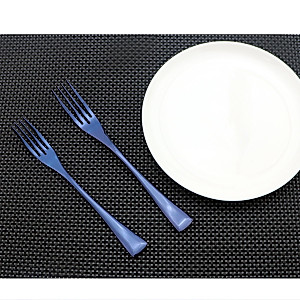 Uniturcky Flatware Set 18/10 Stainless Steel Mirror Polished Blue Cutlery - Silverware Utensil Set of Serrated Steak Knife Dinner Fork Knife Spoon Salad Fork Dessert Spoon,6 Piece Service for 1