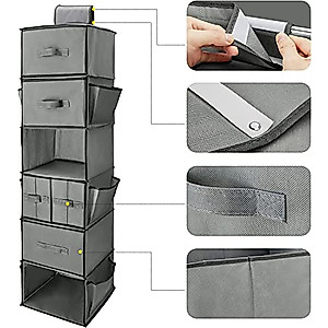 6-Shelves Hanging Closet Organizer, Hanging Closet Storage with 5 Different Drawers 6 Special Pockets for Home Bedroom, RV, Baby Nursery, Dorm Room Closet Organization