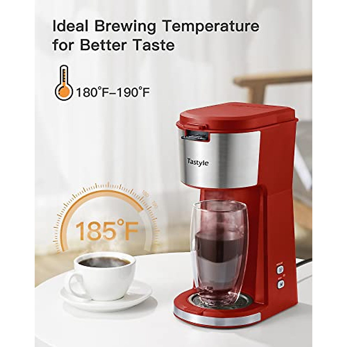 Single Serve Coffee Maker, with Reusable Ground Basket and Pod Holder, Easy to Use and Clean, One Cup Coffee Maker with Bold Brew, Descaling Reminder, Fits Travel Mug, 6 to 14 Oz Brew Size, Red