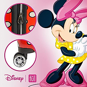 FUL Disney Minnie Mouse 3 Piece Set Rolling Luggage, Polka Dot Printed Hardshell Suitcase with Wheels, 21, 25 and 29 Inch, Red (FCFL0153-603)