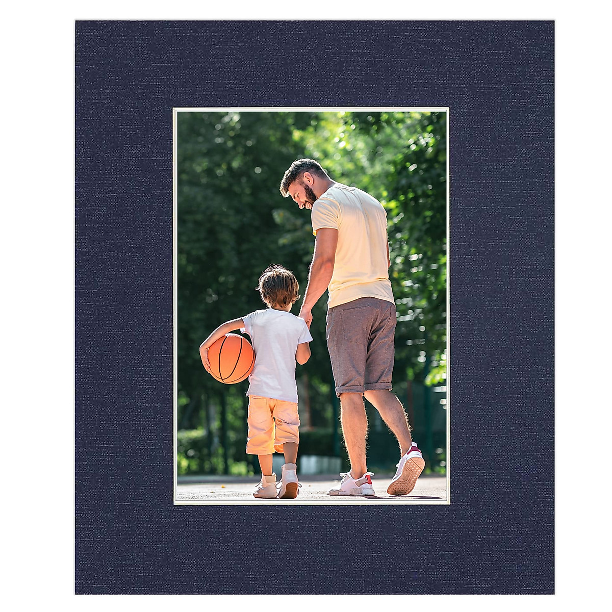 12x18 Mat Bevel Cut for 11x17 Photos - Acid Free Navy Canvas Texture Precut Matboard With Backing Board and Crystal Clear, Self Seal Photo Mat Bag - For Pictures, Photos, Framing - 4-ply Thickness
