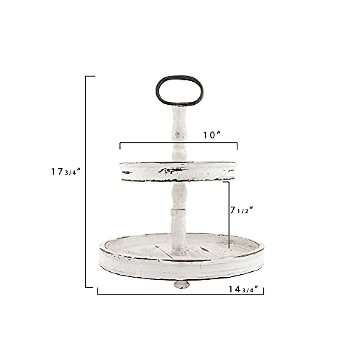 Creative Co-op EC0125 Distressed Wood 2-Tier Tray with Metal Handle, Cream