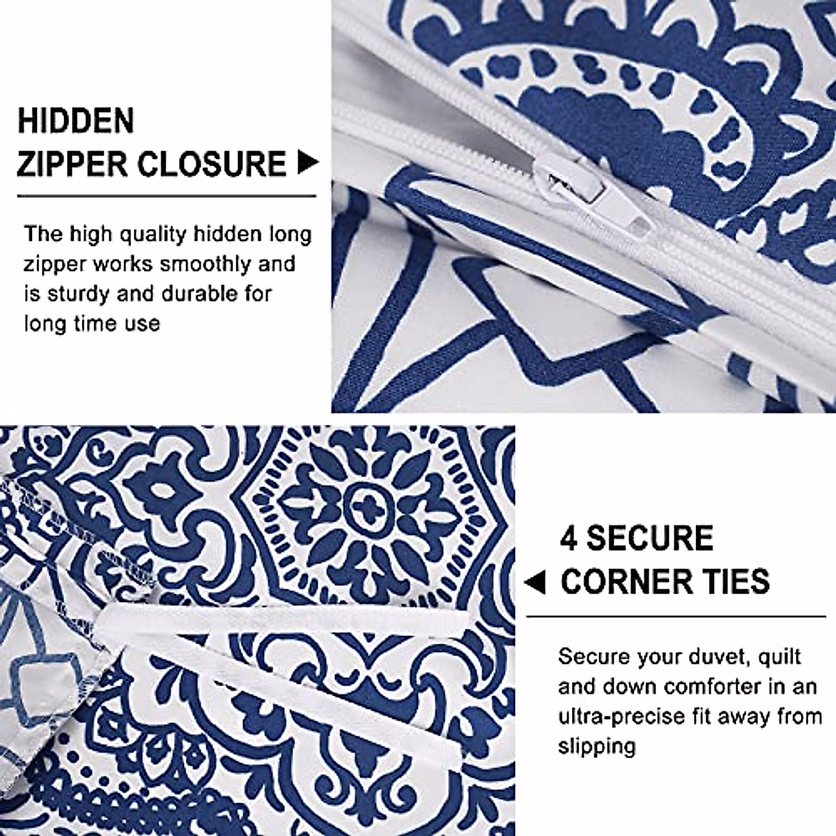 PHF Washed Duvet Cover Set King Size, 3PCS Boho Stylish, Ultra Soft Comfy Durable Paisley Comforter Duvet Cover Set with Pillow Shams Bedding Collection, 104" x 90", Royal Blue & White