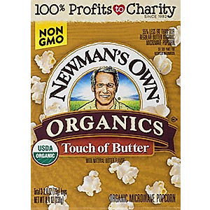 Newman's Own Organics Microwave Popcorn, Touch of Butter, 8.4oz (Pack of 12)