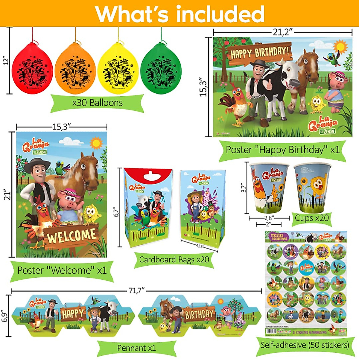 LA GRANJA DE ZENON Supply Birthday | Party Decorations Set serves 20 for Creating Theme Party