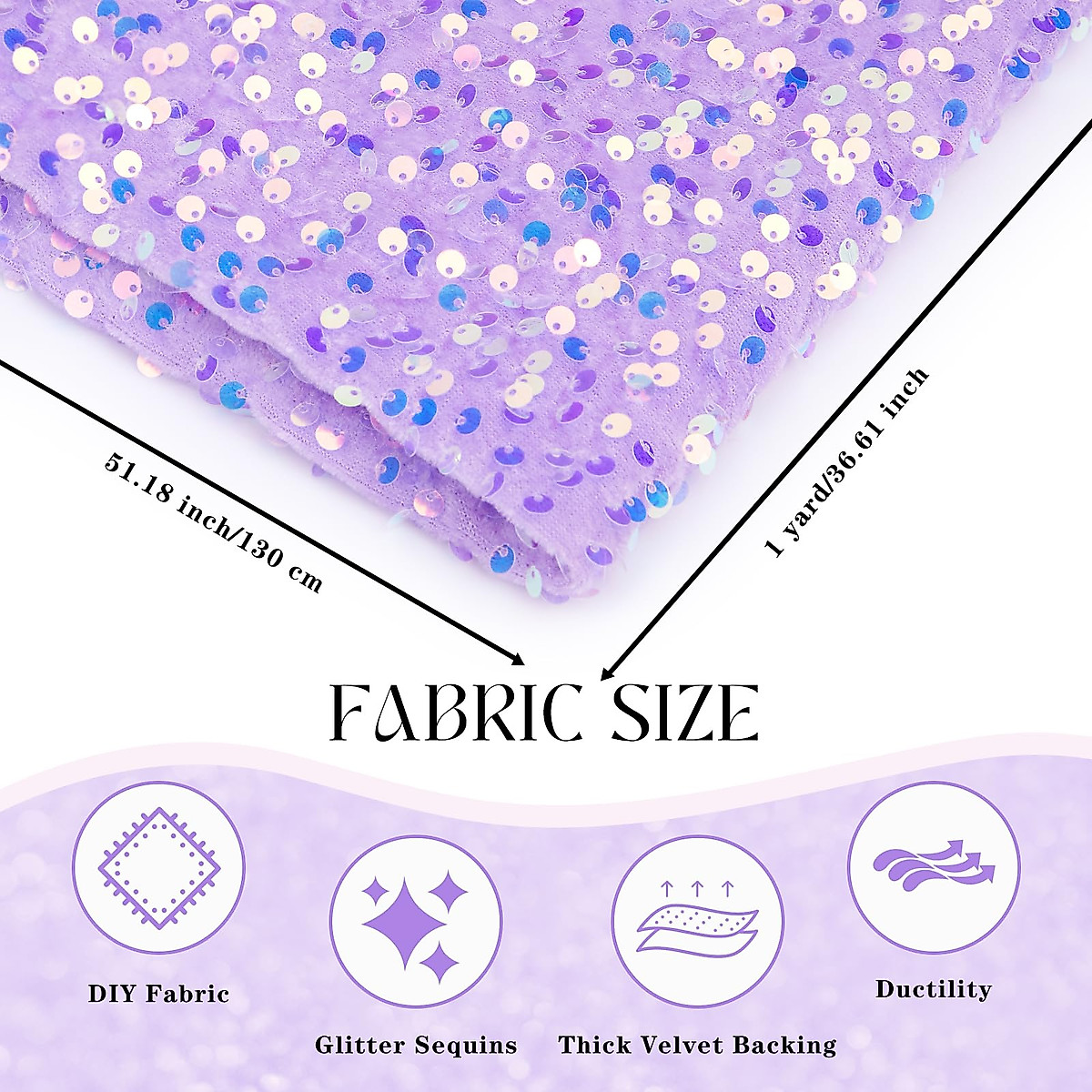 Iridescent Sequin Fabric 1 Yard Lavender Velvet Fabric by The Yard Purple Shimmer Sequin for DIY Craft Sewing Stretch Cloth for Custom Dress Birthday Party