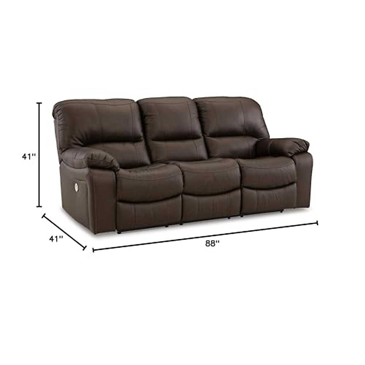 Signature Design by Ashley Leesworth Modern Leather Match Power Reclining Sofa with USB Ports, Dark Brown