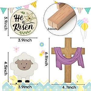 WATINC 3Pcs He is Risen Easter Table Decor Religious Tiered Tray Sign, Jesus Christian Wooden Signs Tabletop Decoration, Double-sided Christ Cross Wood Centerpiece Desk Topper for Easter Spring Party