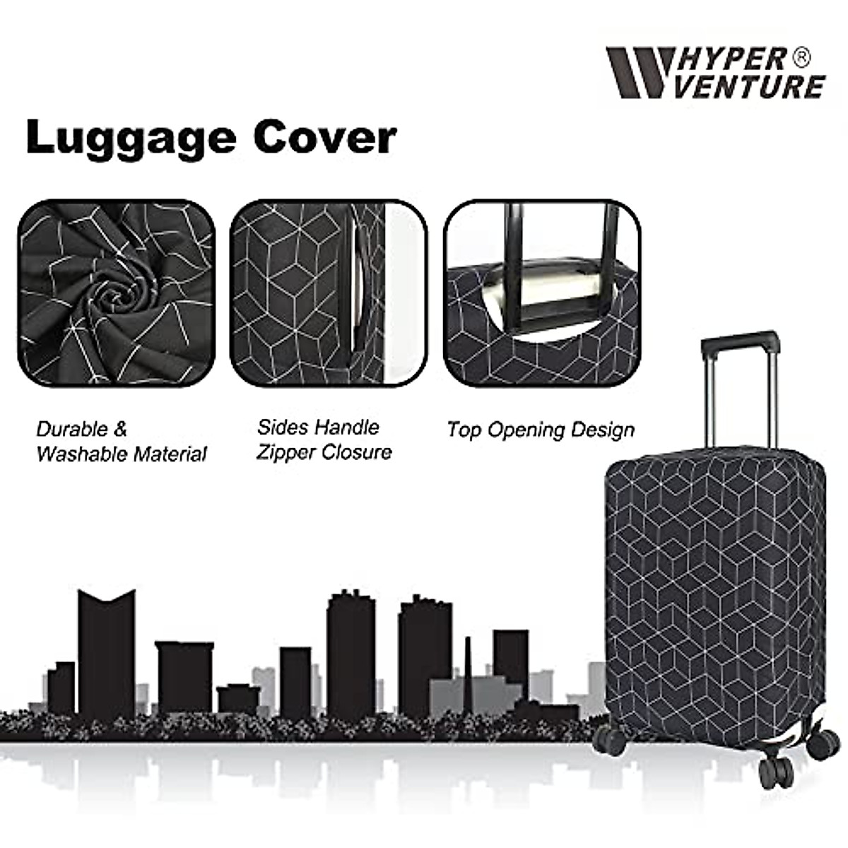 HYPER VENTURE Washable Luggage Cover - Fashion Suitcase Protector Fits 23-26 Inch Luggage (Black Maze, M)