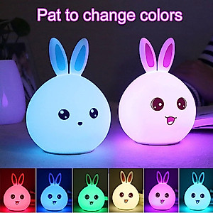 Cute Silicone Rabbit Night Light, USB Rechargeable Rabbit LED Soft Silicone Touch Sensor Bedside Pat Lamp for Children Baby Kids Gift Room Decor Lamps